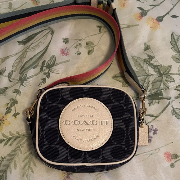 Coach | Bags | Coach Signature Jacquard Camera Bag With Rainbow Strap ...